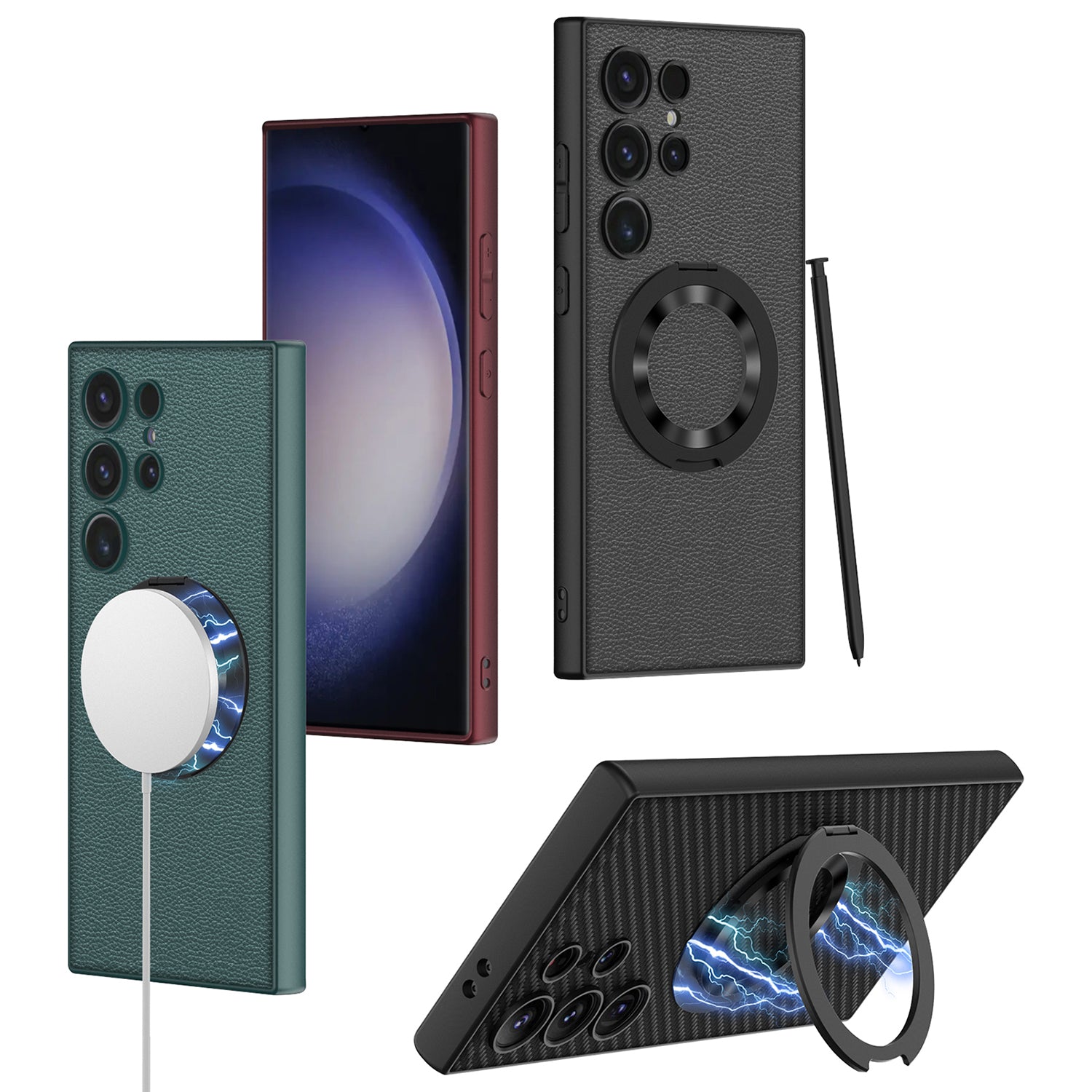 Magnetic Bracket Case with Magsafe Ring For Samsung S24Ultra S24Plus ...